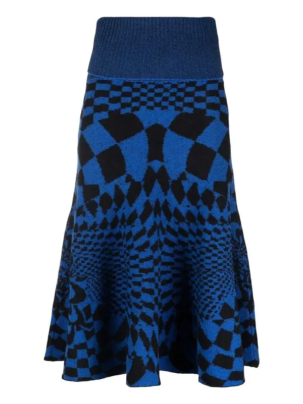 Stella McCartney Geometric Knit Flared Midi Skirt - Blue
