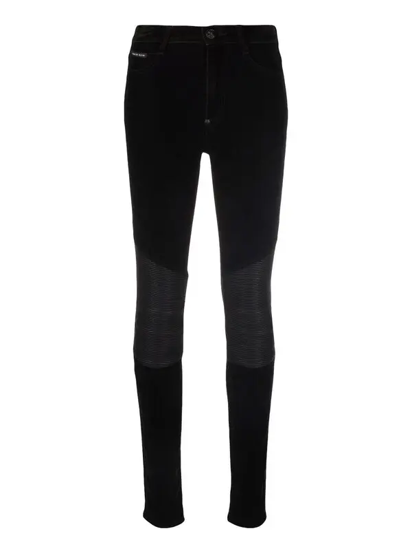Philipp Plein Leather-inset High-waist Skinny Jeans - Black
