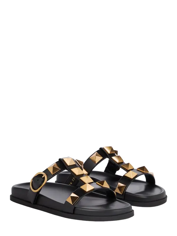 Valentino Garavani Roman Stud Leather Slides - Black