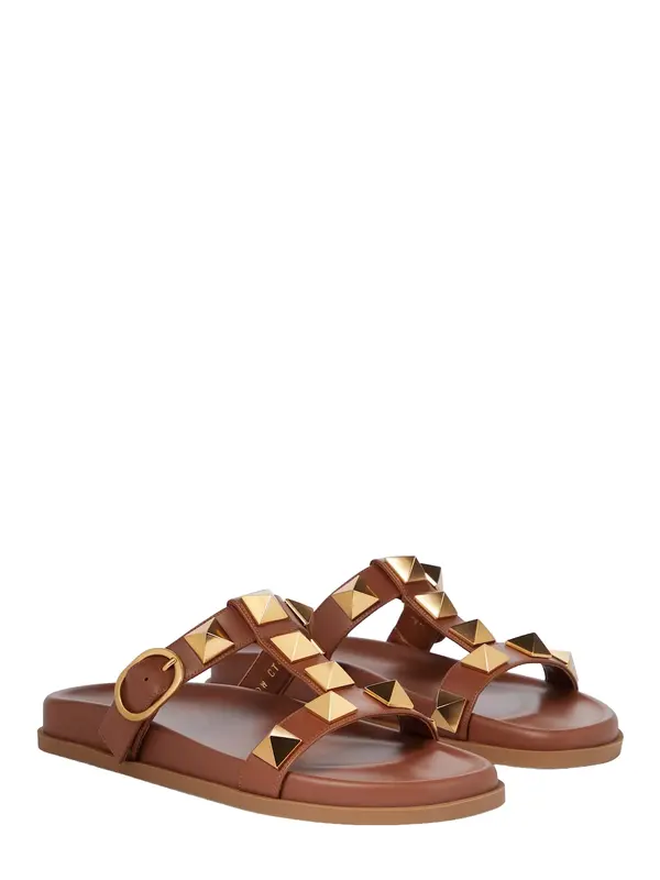 Valentino Garavani Roman Stud Leather Slides - Brown
