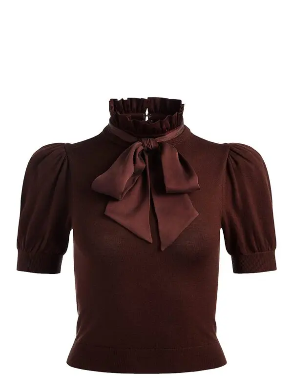 Alice + Olivia Chase Ruffle-neck Sweater - Dark Choco