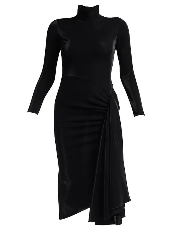 Giorgio Armani Draped Iridescent Jersey Midi Dress - Black