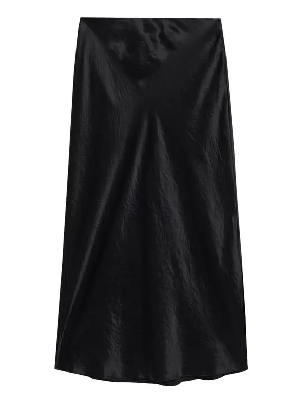 Vince Side-slit Satin Slip Midi Skirt - Black