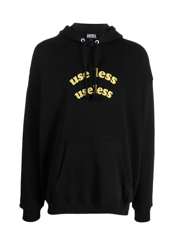 DIESEL® Slogan Print Cotton Hoodie - Black