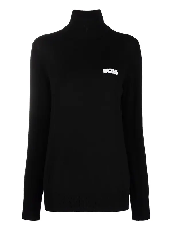 Gcds Embroidered Logo Roll Neck Jumper - Black