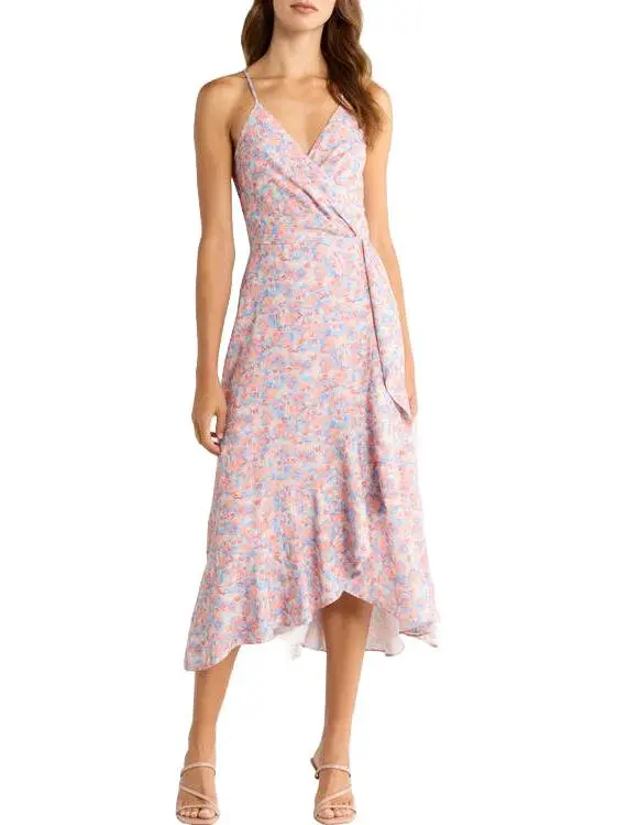 Chelsea28 Faux Wrap Midi Dress - Pink- Blue Floral