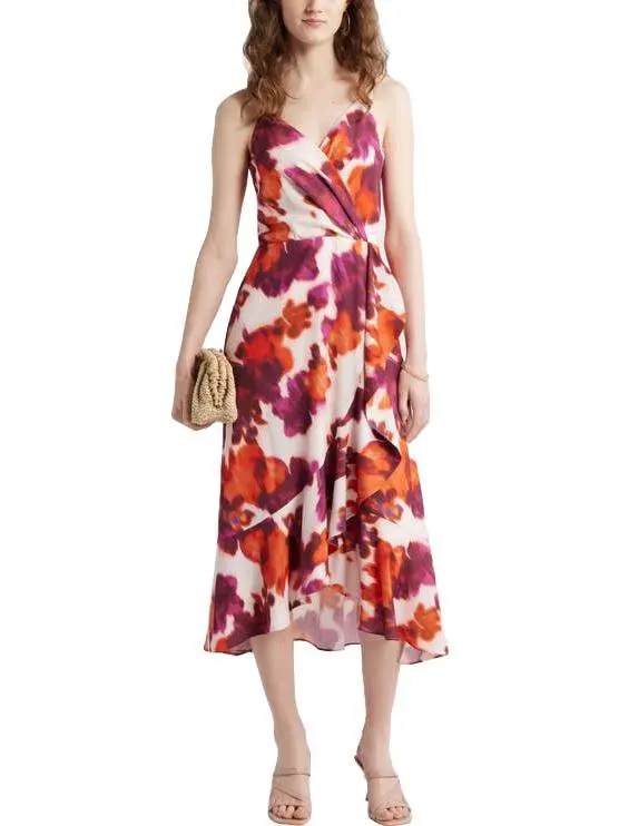 Chelsea28 Faux Wrap Midi Dress - Pink- Magenta May Floral