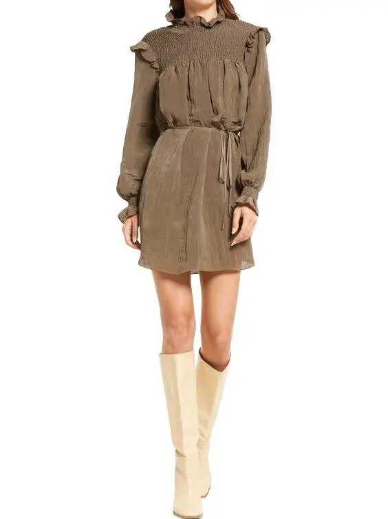 French Connection Smock Detail Long Sleeve Dress - Deep Moss