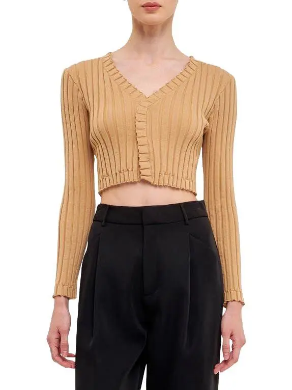 Endless Rose Crop Long Sleeve Top - Camel
