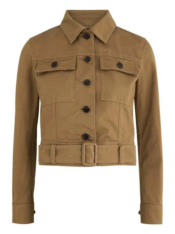 Saint Laurent Belted Cotton-twill Jacket - Brown