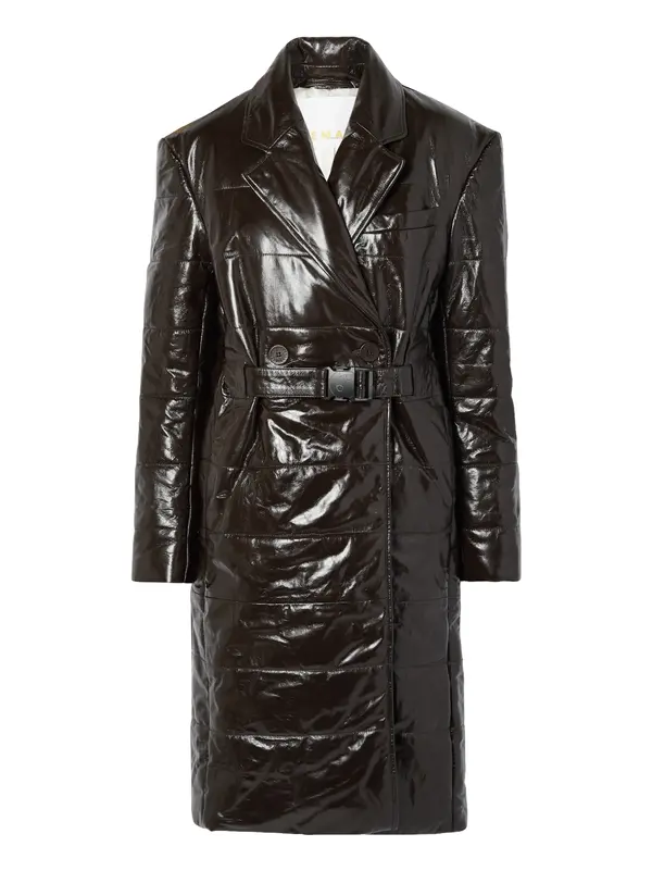 Remain Birger Christensen Gia Quilted Patent-leather Coat - Brown