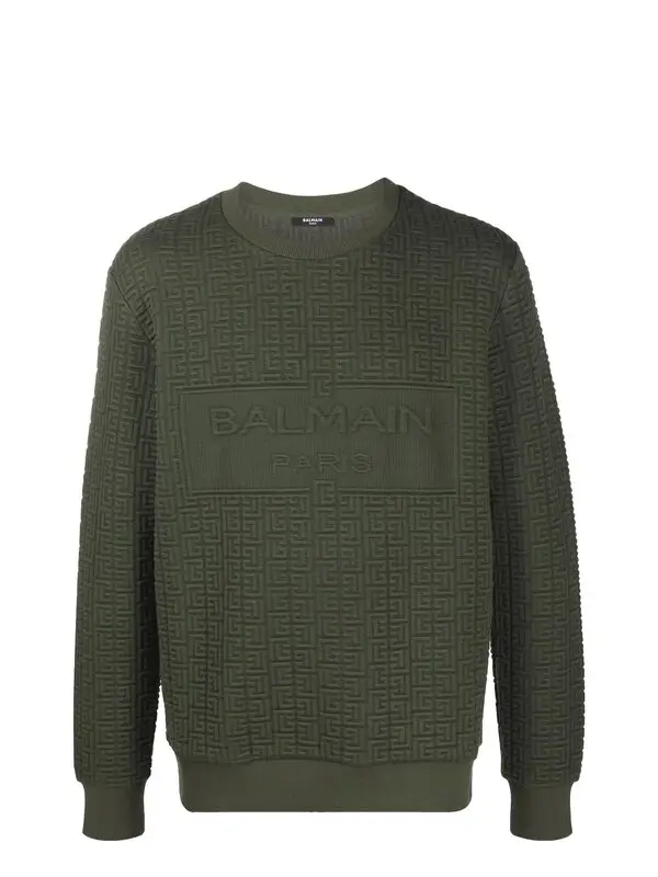 Balmain Monogram Pattern Crewneck Sweatshirt - Green