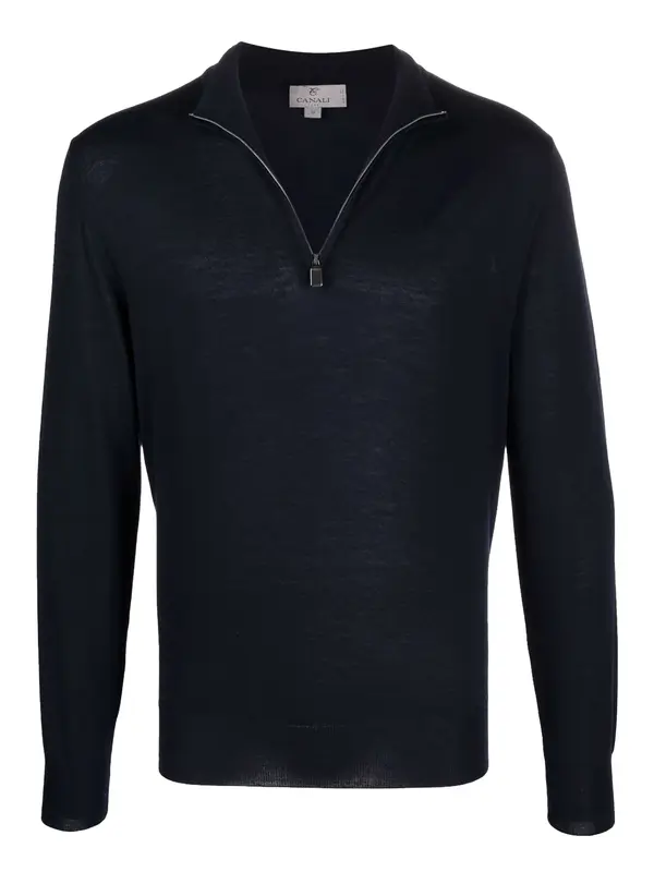 Canali Zipped Funnel-neck Pullover - Blue