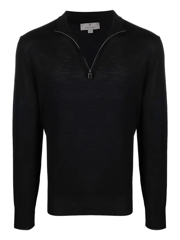 Canali Zipped Funnel-neck Pullover - Black