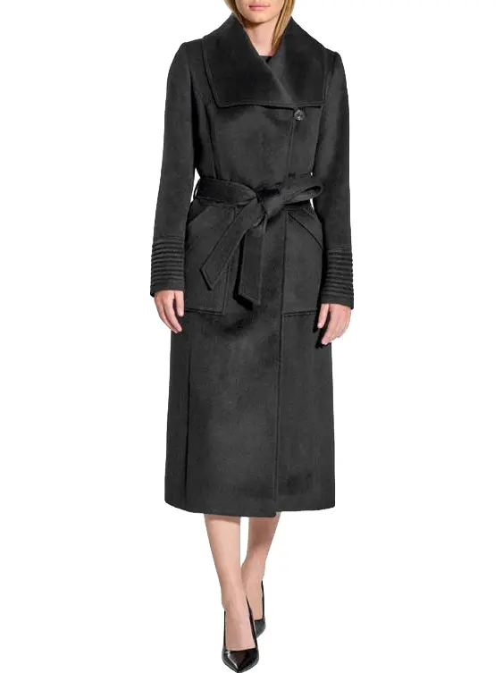 Sentaler Wide Collar Belted Alpaca & Wool Wrap Coat - Black