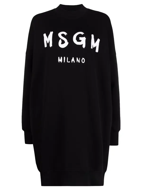 MSGM Brushstroke Logo Sweatshirt Dress - Black