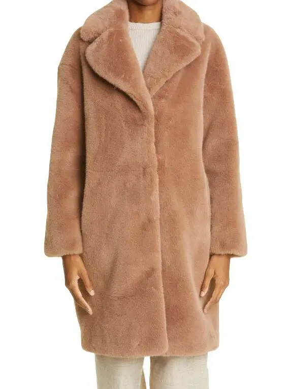 STAND STUDIO Camille Long Faux Fur Cocoon Coat - Taupe