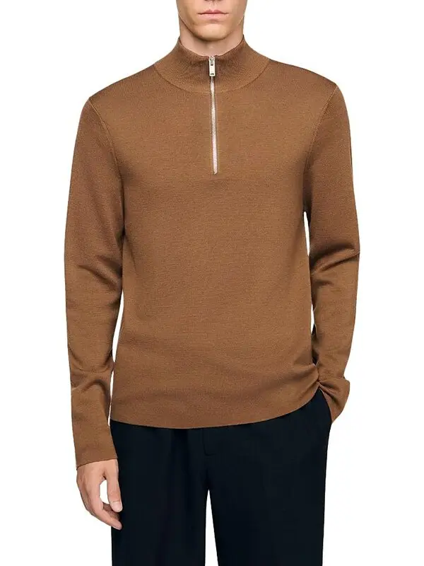 Sandro Wool Half Zip Sweater - Beige