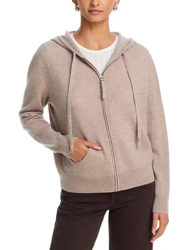 Aqua Cashmere Full Zip Hoodie - Wheat