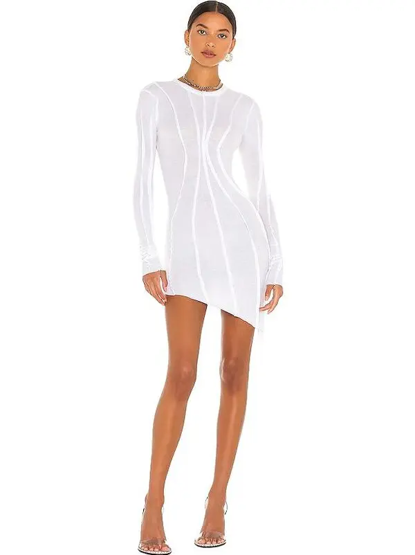 SAMI MIRO VINTAGE Asymmetric Baby Rib Mini Dress - White
