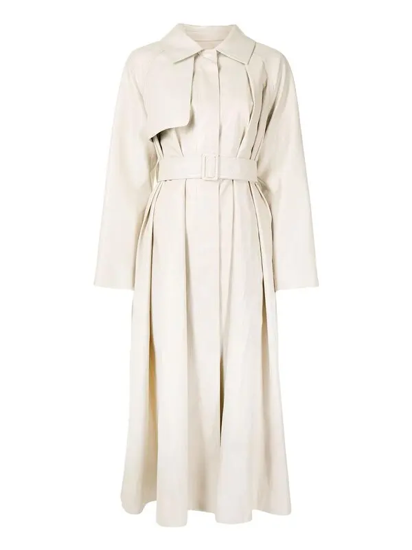 Goen.j Faux-leather Belted Trench Coat - Neutrals