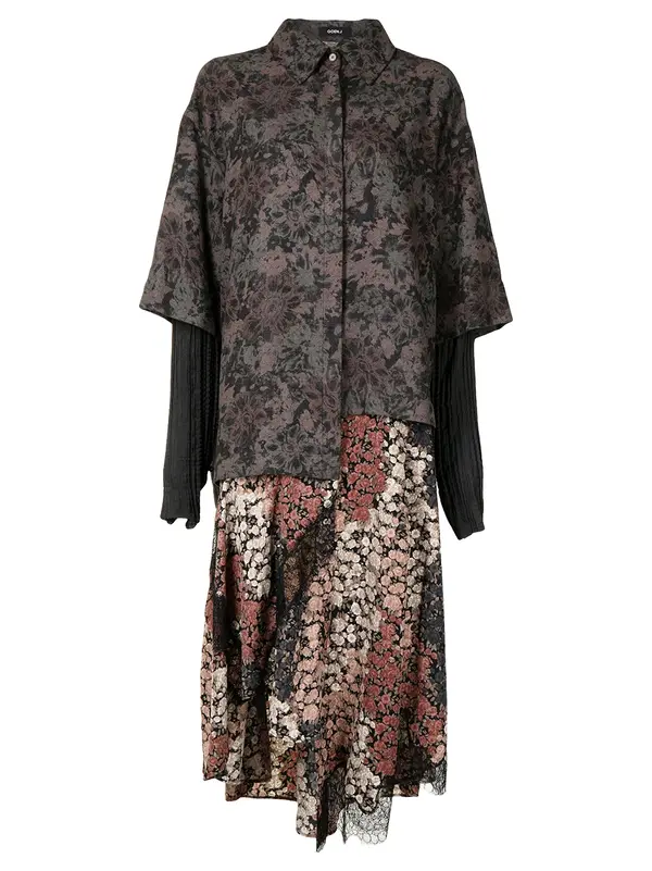 Goen.j Floral-print Layered Dress - Grey