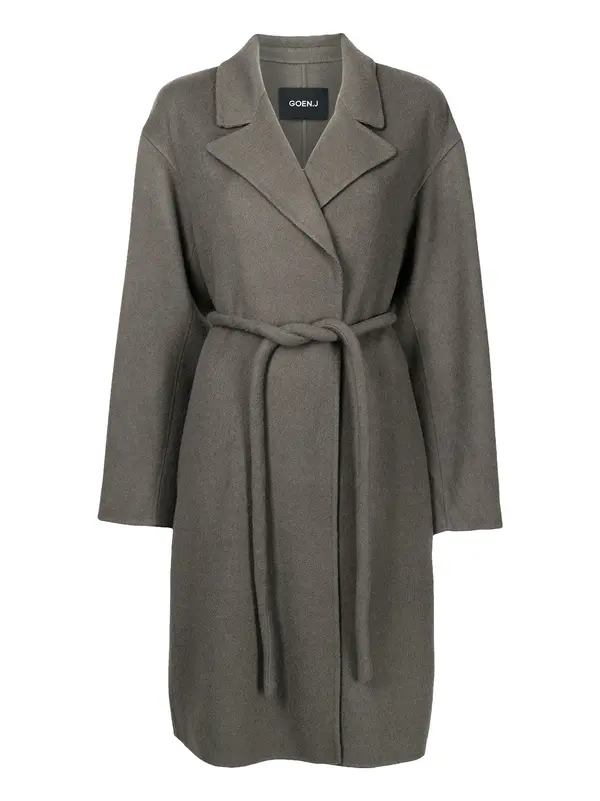 Goen.j Peak-lapel Belted Coat - Grey
