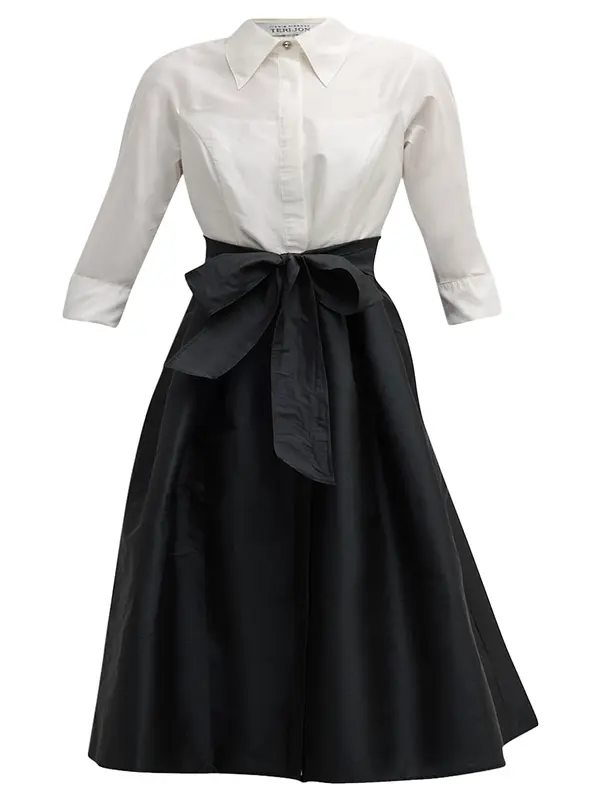 Rickie Freeman For Teri Jon Two-tone Taffeta Shirtdress - Black Whit