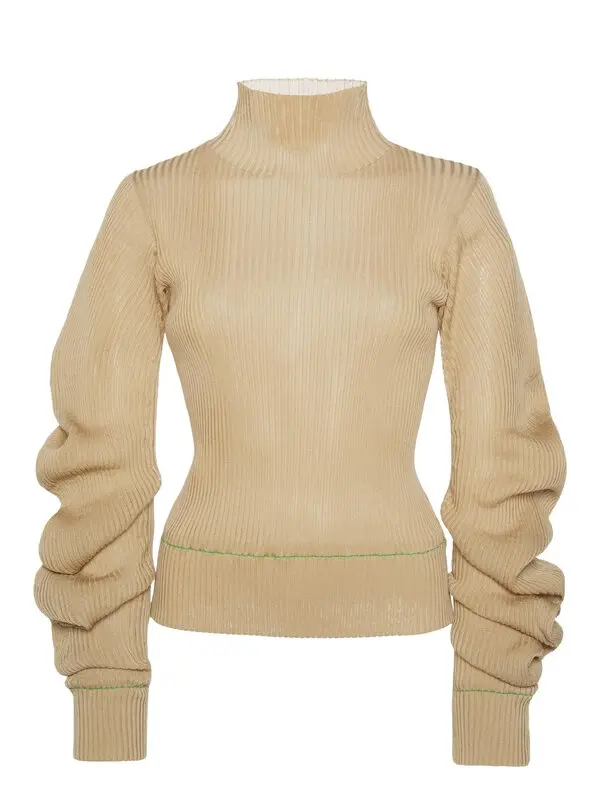 Bottega Veneta Lightweight Spirals Knit Turtleneck Sweater - Brown