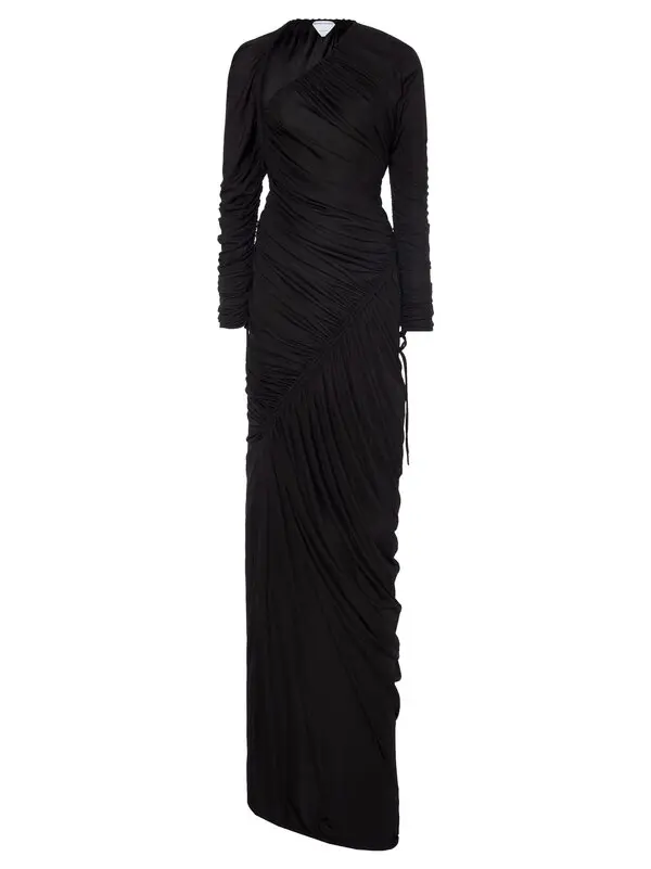 Bottega Veneta Ruched Jersey Maxi Dress - Brown