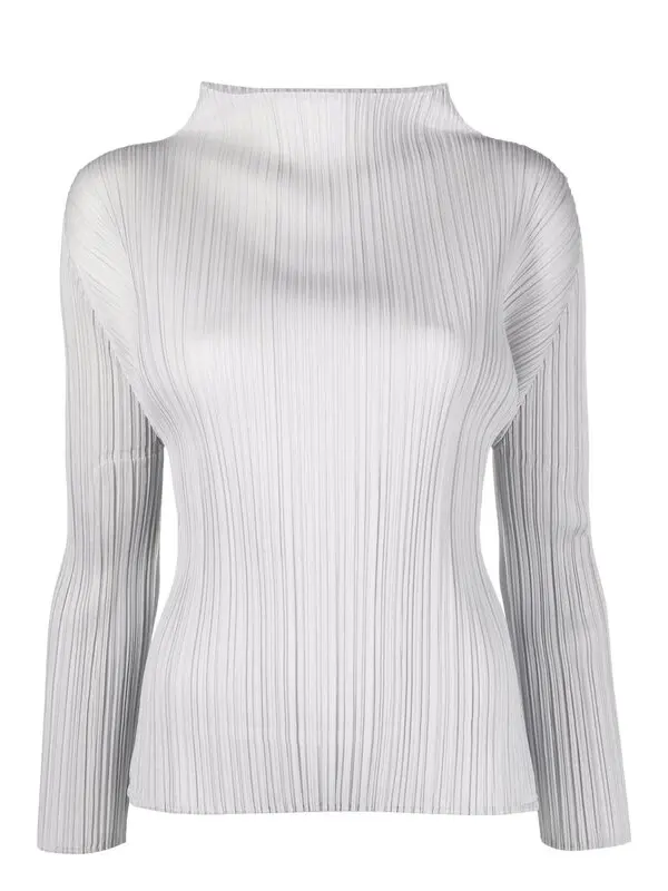 Issey Miyake Plissé Mock Neck Top - Grey