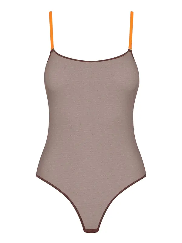 MAISON CLOSE Contrast-strap Mesh Bodysuit - Brown