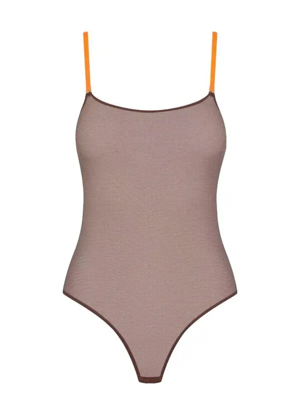 MAISON CLOSE Contrast-strap Mesh Bodysuit - Brown