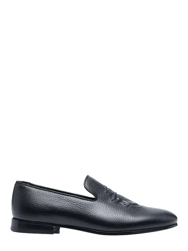 BILLIONAIRE Pebbled Leather Loafers - Black