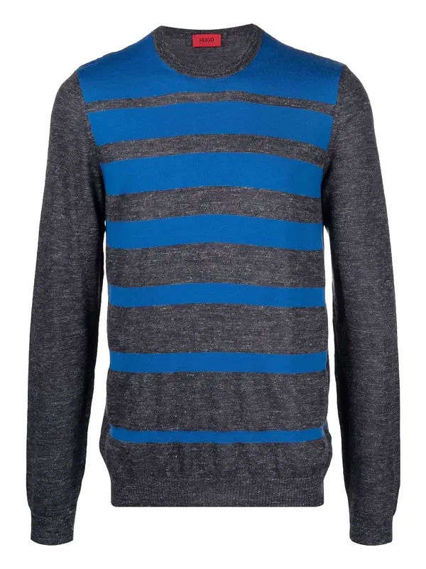 BOSS Striped-knit Jumper - Grey