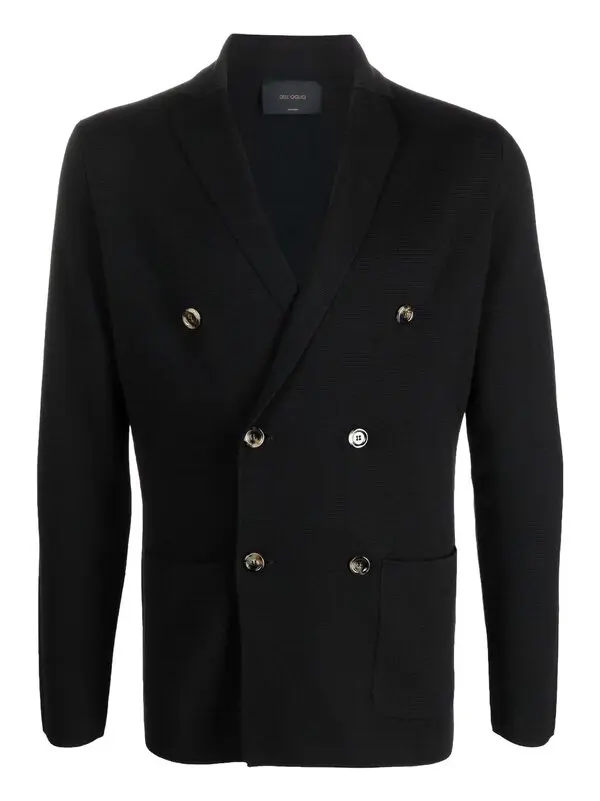 DELL'OGLIO Double-breasted Merino Wool Blazer - Black