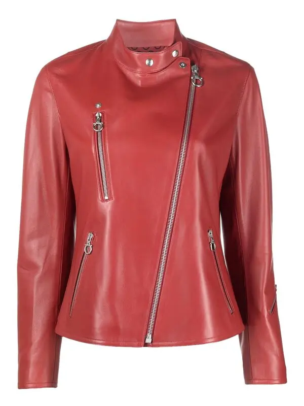 FERRAGAMO High-neck Leather Jacket - Red