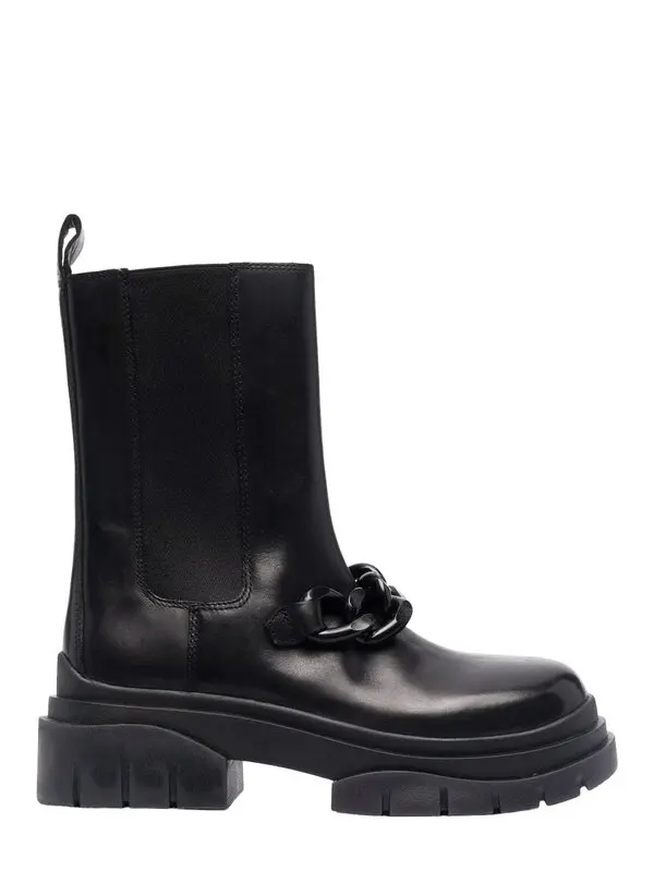 Ash Storm Chain Leather Boots - Black