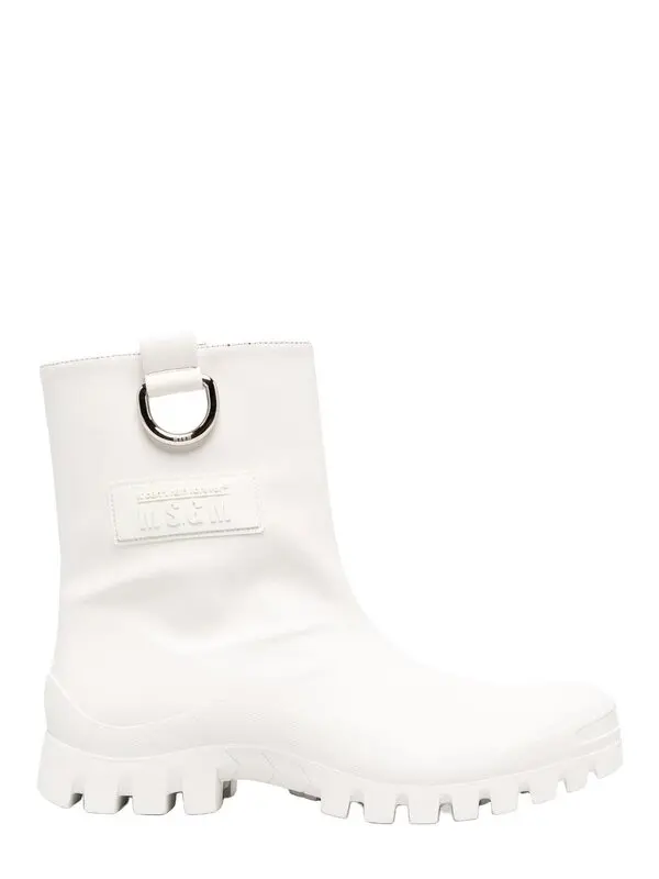 MSGM Round Toe Ankle Boots - White
