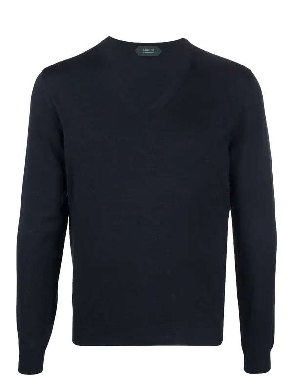 ZANONE V-neck Fine-knit Jumper - Blue