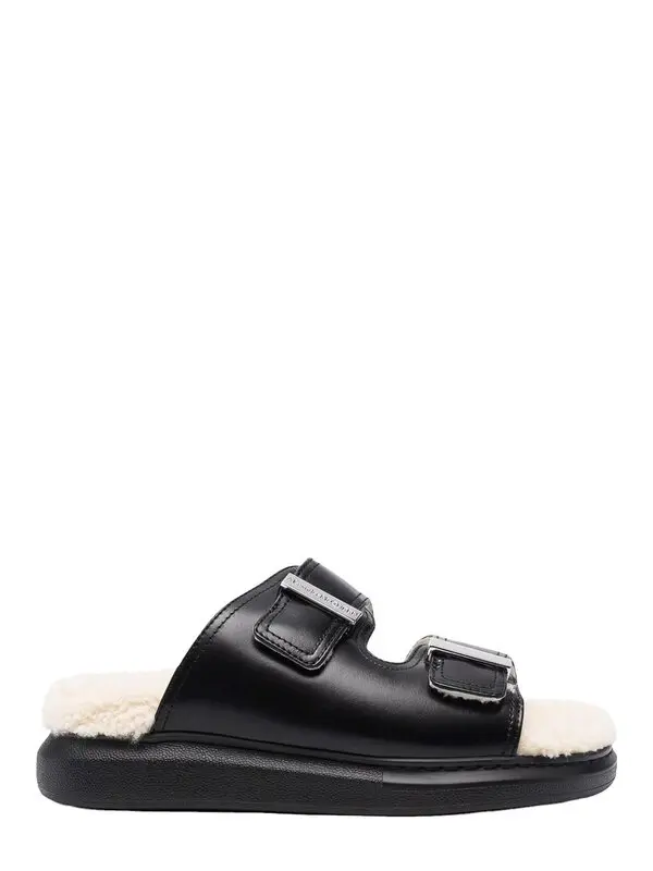 Alexander McQueen Shearling Lined Leather Sandals - Black