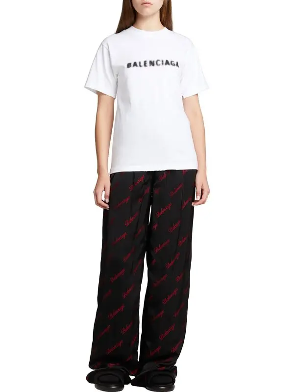 Balenciaga Logo Jersey T-shirt - Blanc/noir