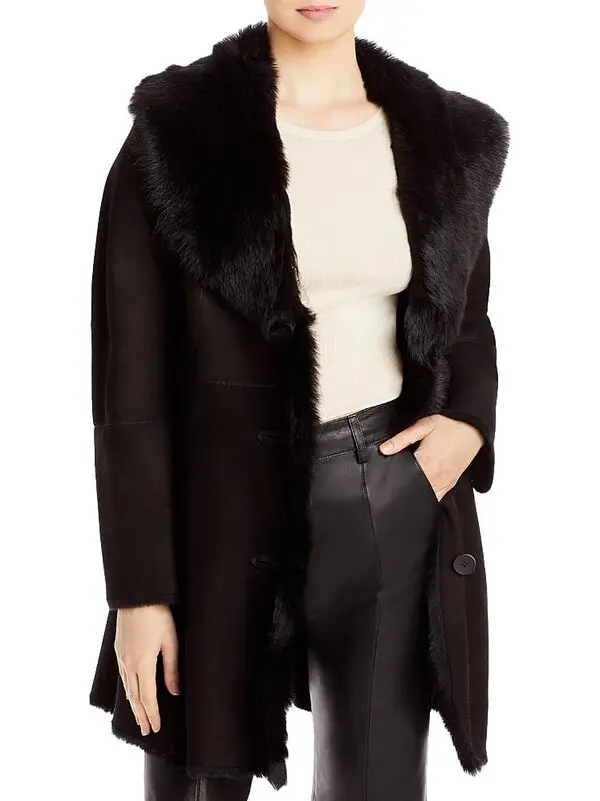 HISO Sancy Toscana Trimmed Shearling Coat - Black