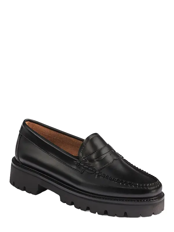 G.H.BASS Whitney Super Lug Loafer Flats - Black Leather