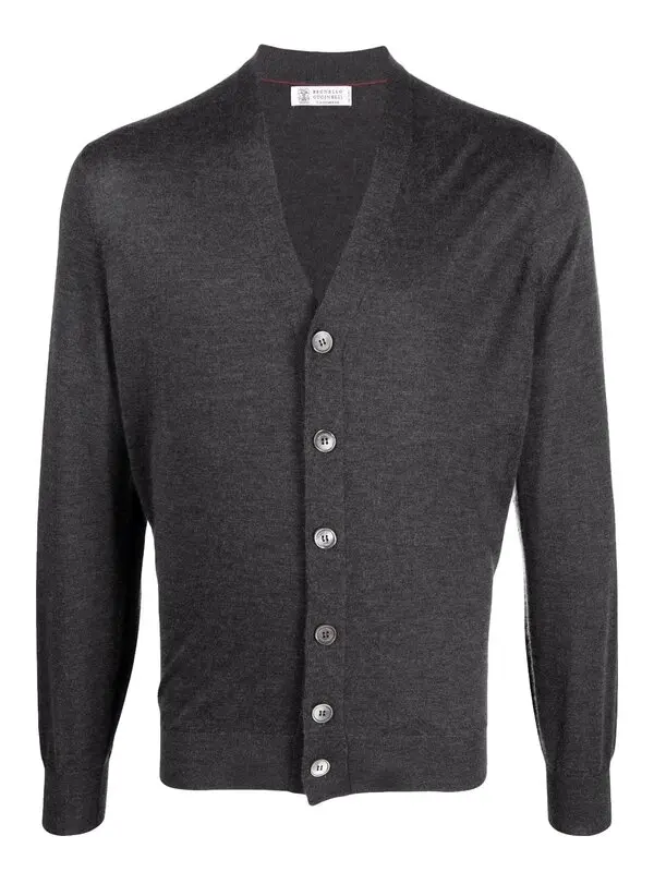 Brunello Cucinelli V-neck Cashmere-silk Cardigan - Grey