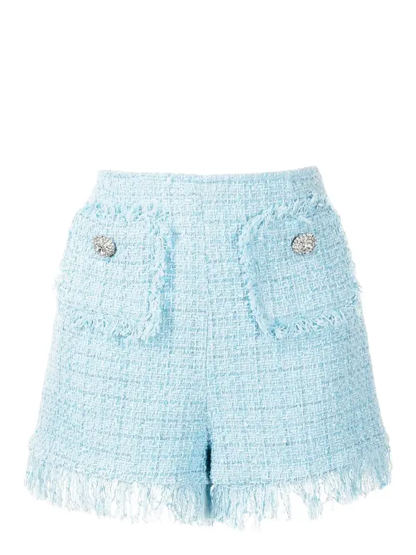 Blumarine Tweed Fringed Shorts - Blue