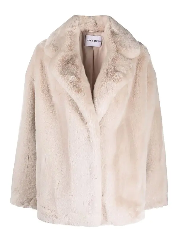 STAND STUDIO Notched-lapel Faux-fur Coat - Neutrals