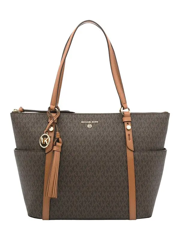 Michael Kors Leather Monogram Tote Bag - Brown