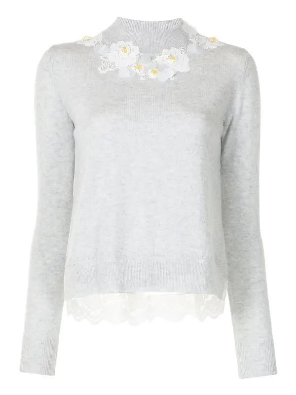ONEFIFTEEN Floral-appliqué Knitted Jumper - Grey