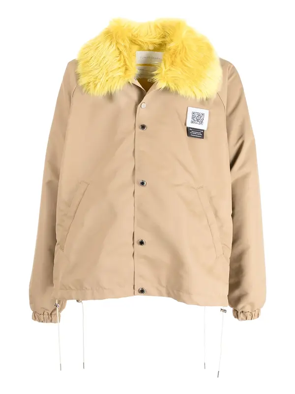 FUMITO GANRYU Faux-fur Collar Shacket - Neutrals